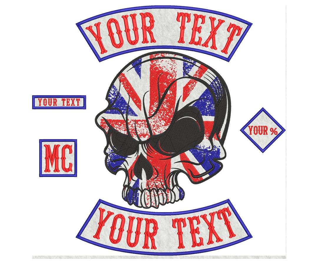 UK Skull CUSTOM ROCKER Set, Embroidery Patch, Custom Embroidered ...