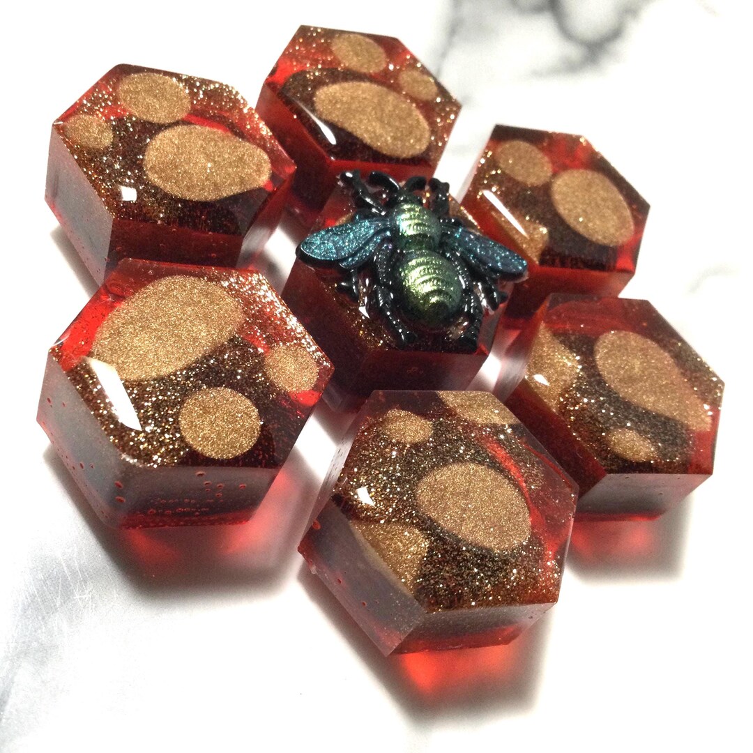 7 MAGNET Set Amber Honeycomb With 3D Bee Magnet Kitchen and Home Decor ...