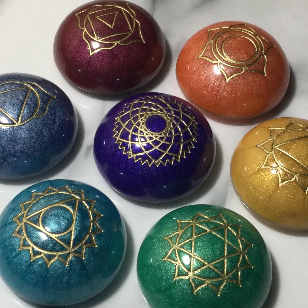 7 CHAKRAS Rainbow Magnet Set With Chakra SYMBOLS - Dome Design ...