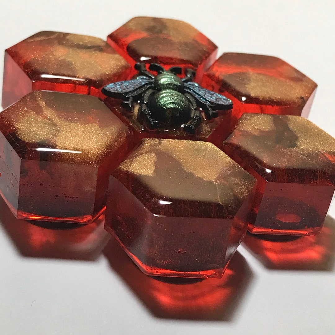 7 MAGNET Set Amber Honeycomb With 3D Bee Magnet Kitchen and Home Decor ...