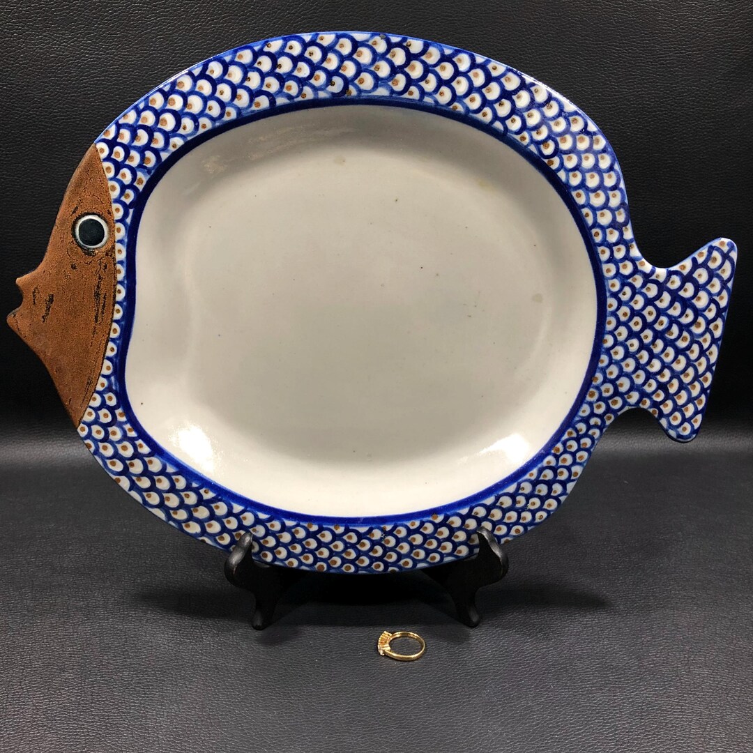 FISH SHAPED TRAY Xochiquetzal Mexico teresa Duran Gray/blue/brown ...