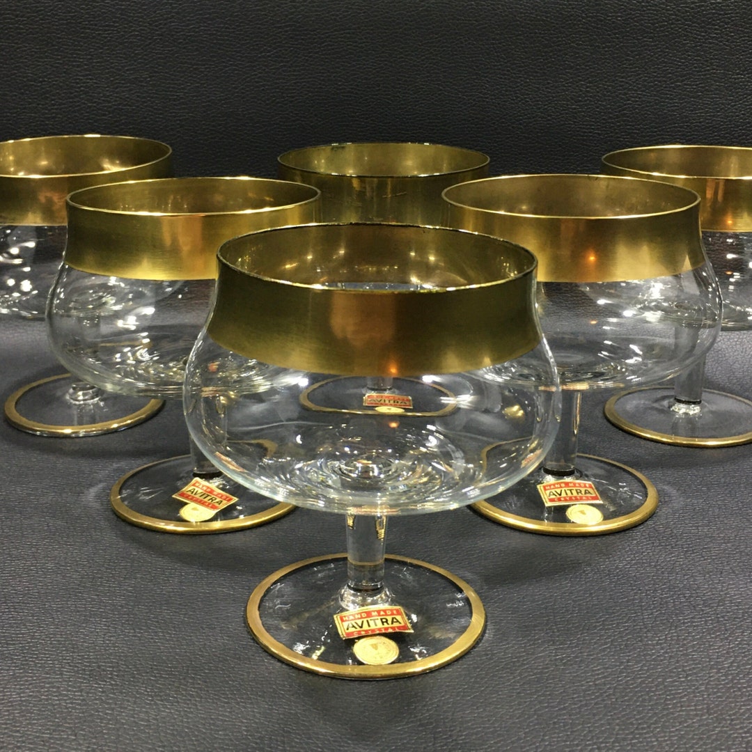 Gold Trimmed Romanian Crystal Glassware By Avitra Set Of 6 ~ Champagneshrimp Cocktailsherbet