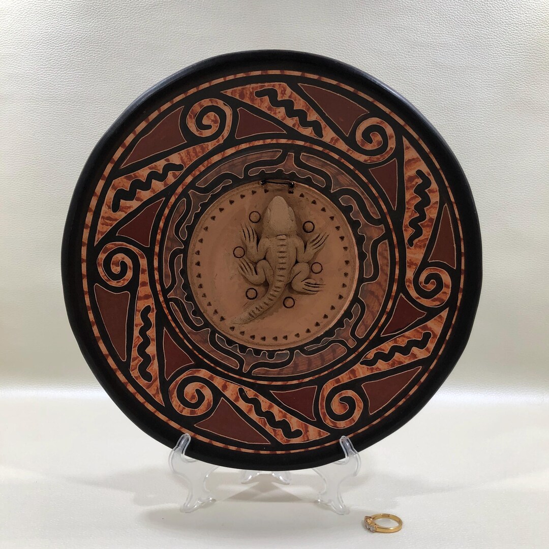 Costa Rica CHOROTEGA POTTERY BOWL W/ 3D Lizard 9.75" ~ Decorative Red ...