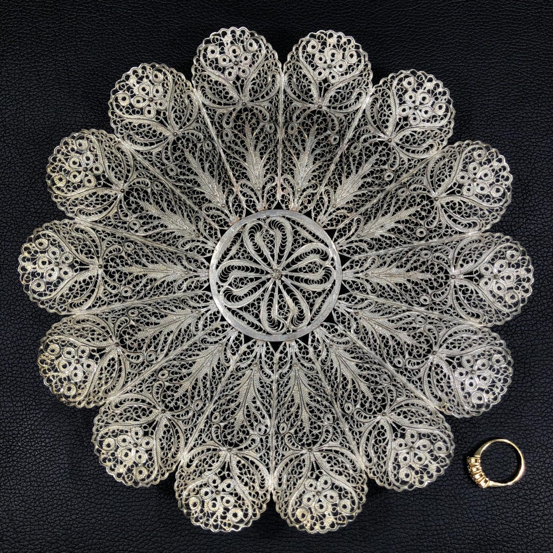Antique SILVER FILIGREE LACE Dish 19th Century Spain ~ Hand Crafted ...