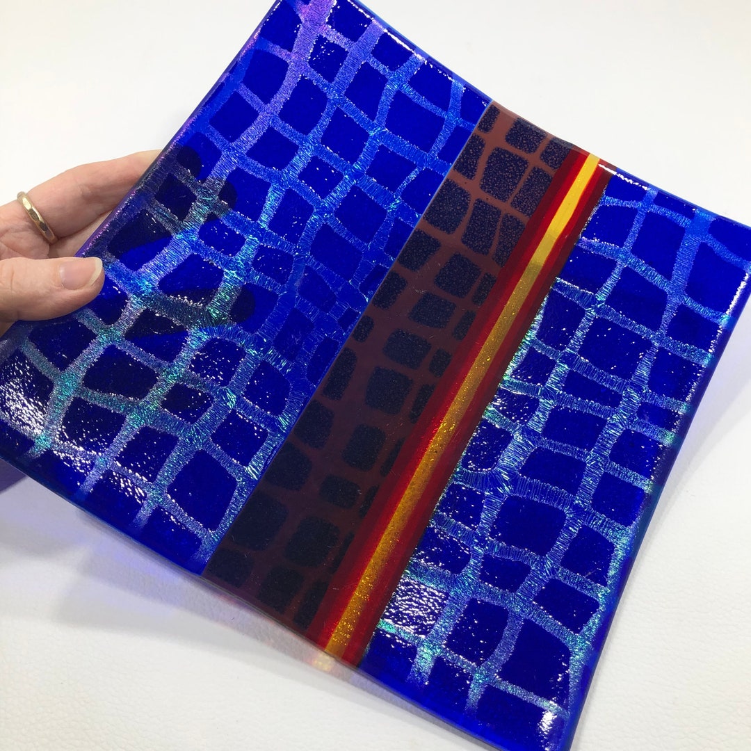 Signed FUSED GLASS Plate/curved Platter 8" Square ~ Iridescent ...