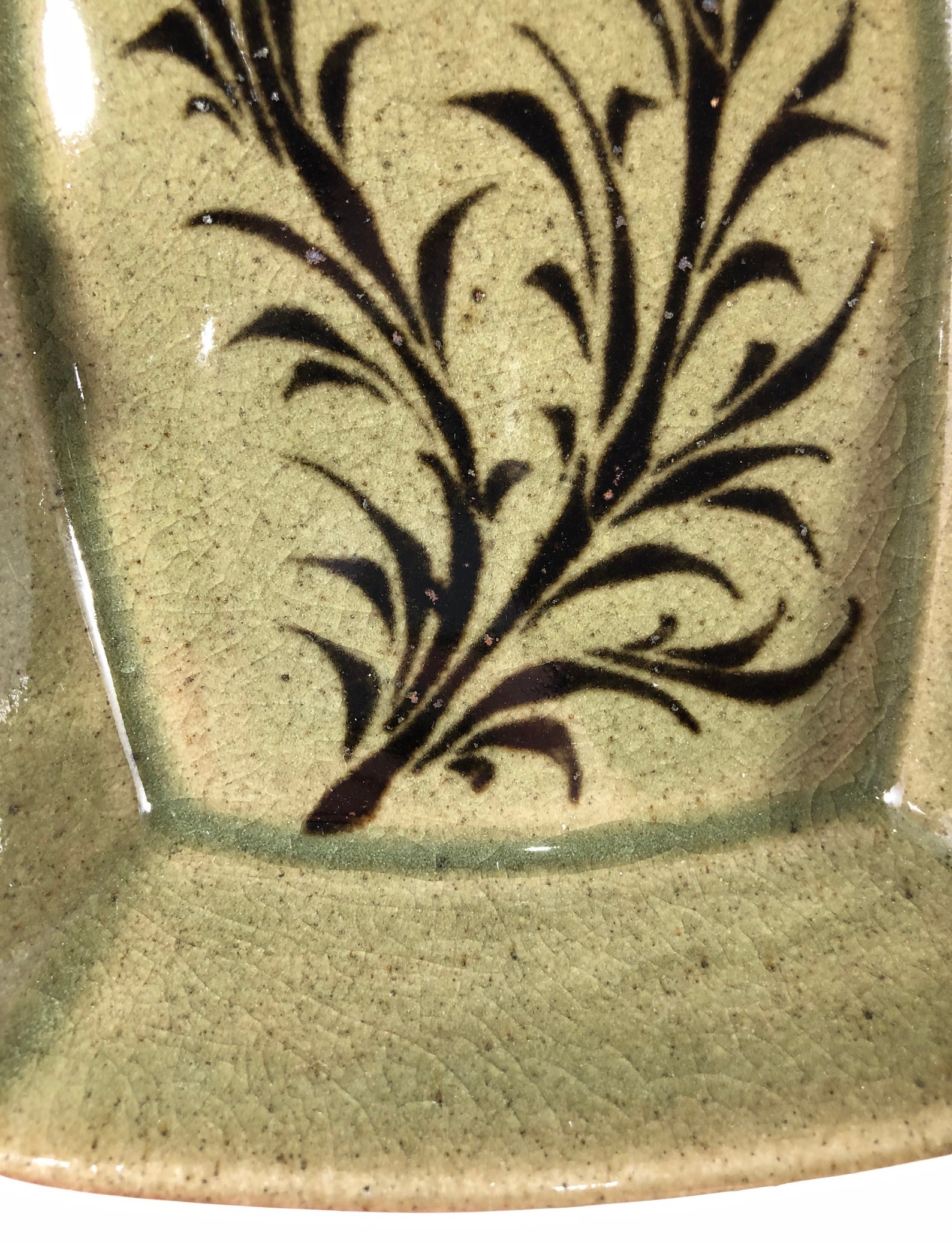 Signed MARK BLUMENFELD TRAY 8"x 6" ~ Green Glazed Ceramic Bowl W/ Hand ...