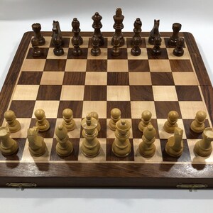 Magnetic TRAVEL CHESS SET 14 W/ Dust Bag convertible Folding Wood Board ...