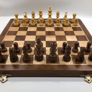 Magnetic TRAVEL CHESS SET 14 W/ Dust Bag convertible Folding Wood Board ...