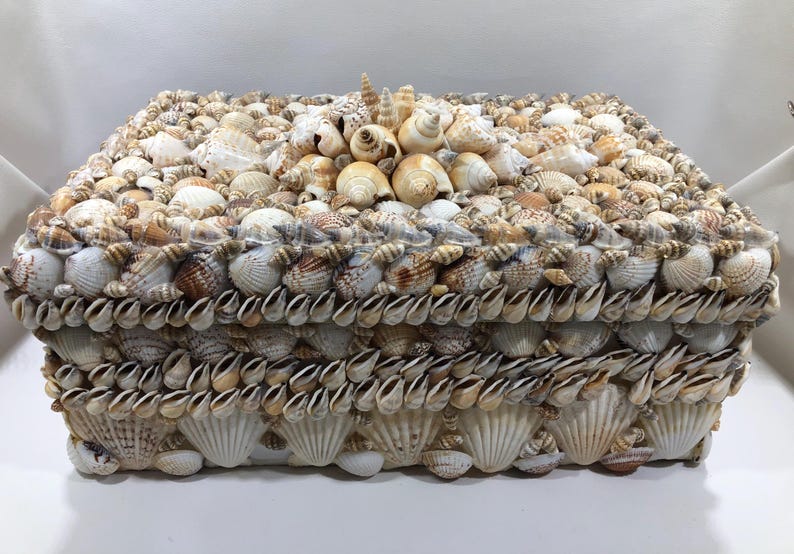 Sea Shell Encrusted DECORATIVE STORAGE BOX 16" X 11"~ Hand Crafted ...