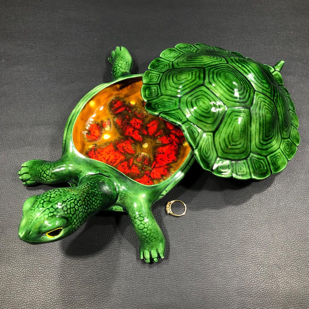 Arnels Style TURTLE TRINKET DISH W/ Removable Shell Lid ~green Textured ...
