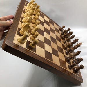 Magnetic TRAVEL CHESS SET 14 W/ Dust Bag convertible Folding Wood Board ...