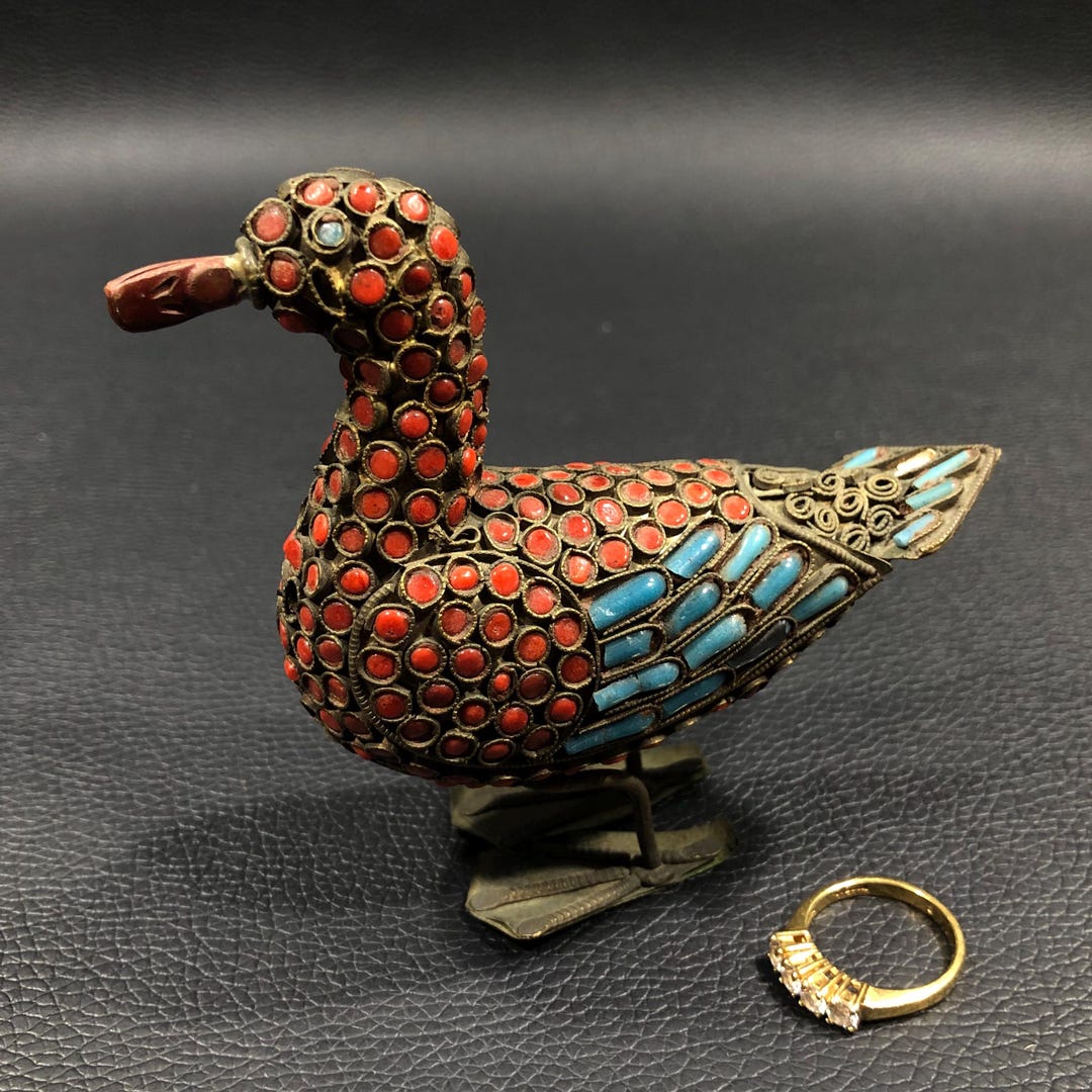 Tibetan/nepalese DUCK BIRD FIGURINE ~ Hand Crafted Brass Filigree ...