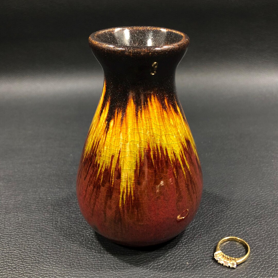 Reactive CERAMIC BUD VASE by Hosley 4.75" Tall ~ Gray Yellow Mustard ...