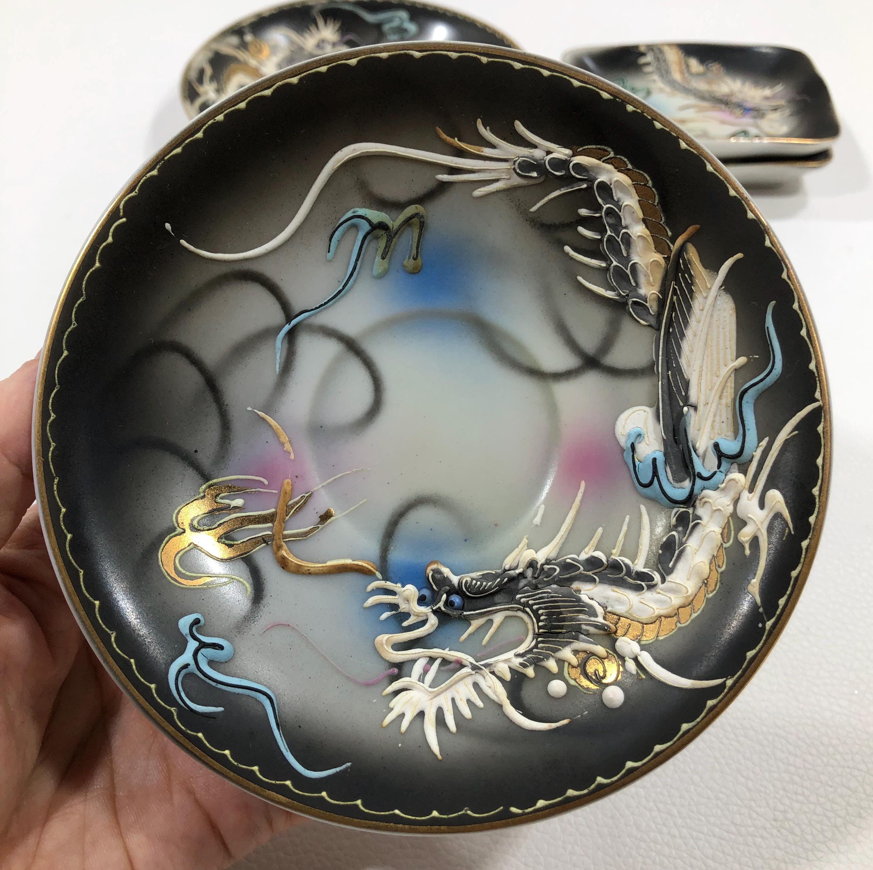 CERAMIC MORIAGE DRAGONWARE (2 Saucers/plates, 2 Nappy Dishes) ~ Gray ...