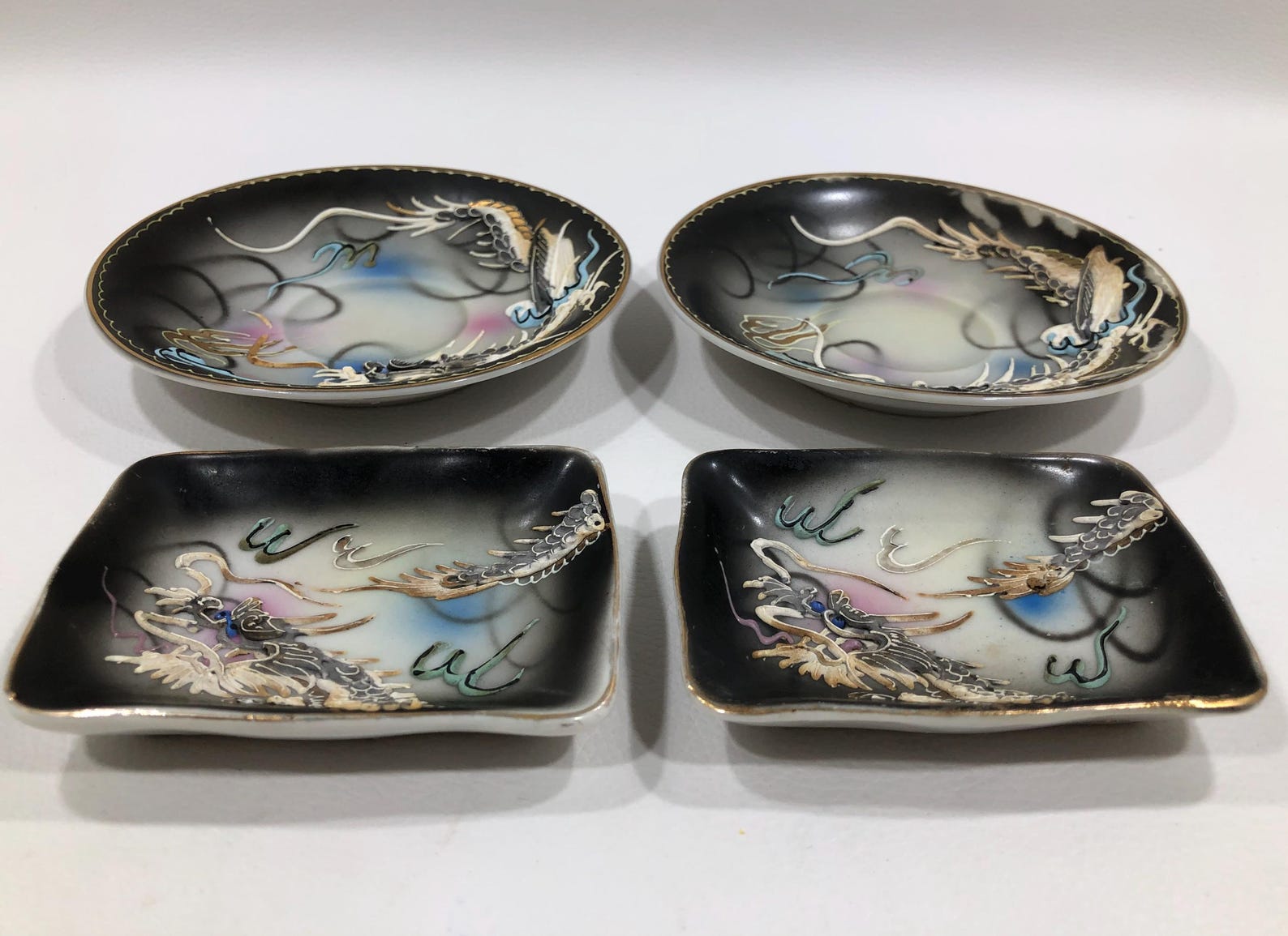 CERAMIC MORIAGE DRAGONWARE (2 Saucers/plates, 2 Nappy Dishes) ~ Gray ...