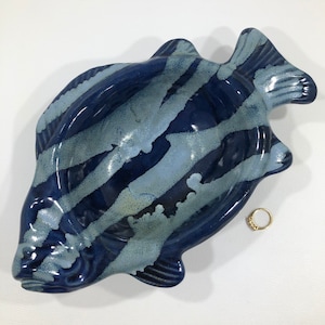 Wheel Thrown Formed STONEWARE FISH BOWL 11.5" ~ Handmade Blue Striped ...
