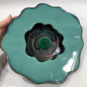 Signed IKEBANA RAKU VASE by Gary Gall ~ Black/turquoise Floral Shaped ...