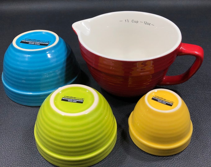 NESTING MEASURING CUPS by Creative Co-op Set of 4 Colorful 1/4, 1/2, 1 ...