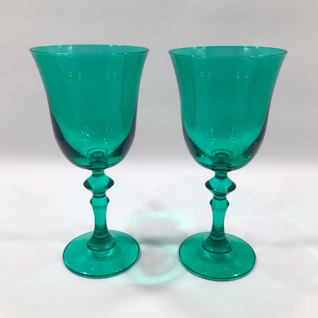 Brilliant AQUA WINE GLASSES Set of 2 ~ Elegant Molded Glass Goblets W ...