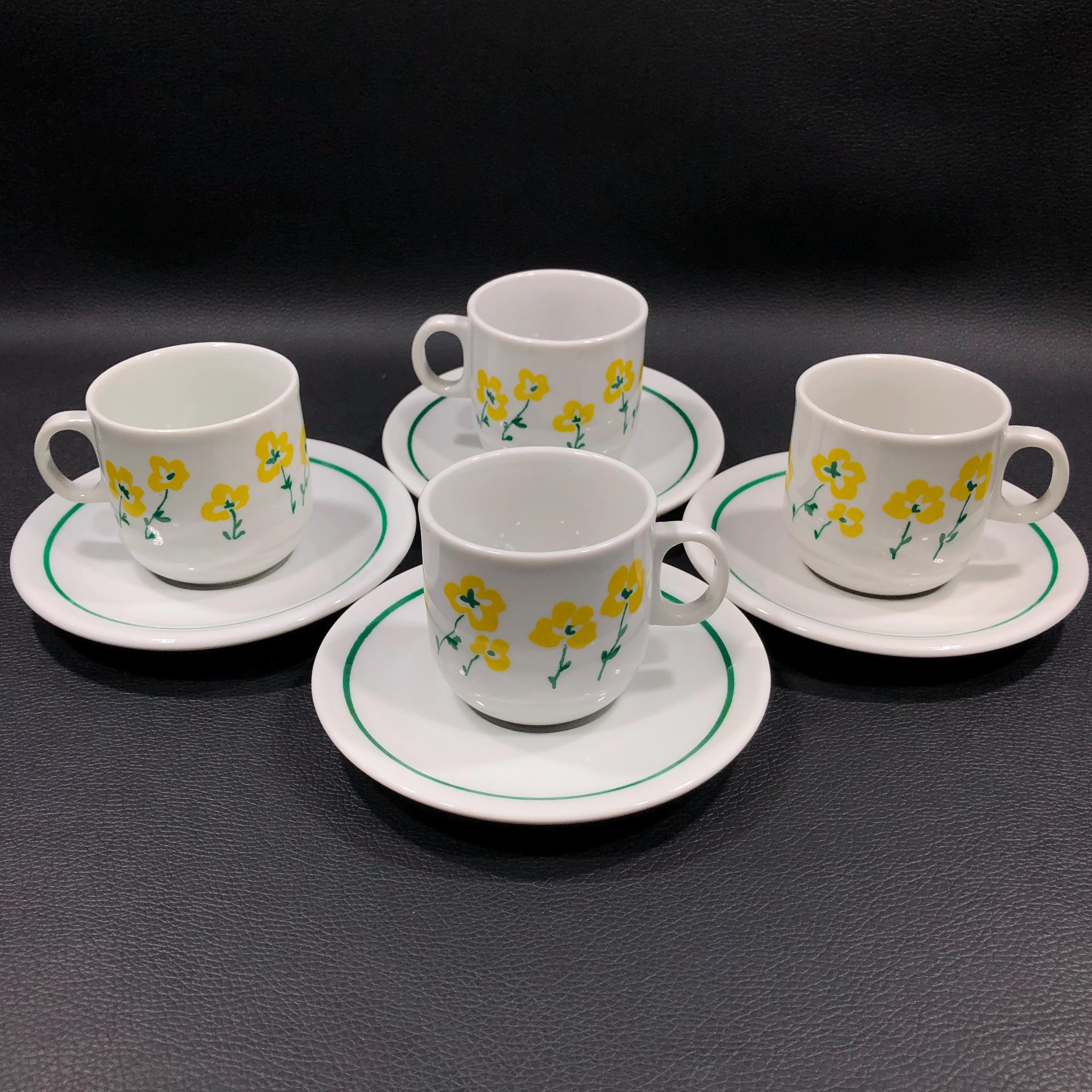IPA Espresso Coffee Demitasse Cup & Saucer Sets (4) ~ White Porcelain W ...