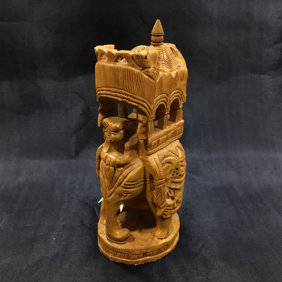 Vintage AMBABARI WOODEN ELEPHANT Sculpture W/ Howdah Carriage ...