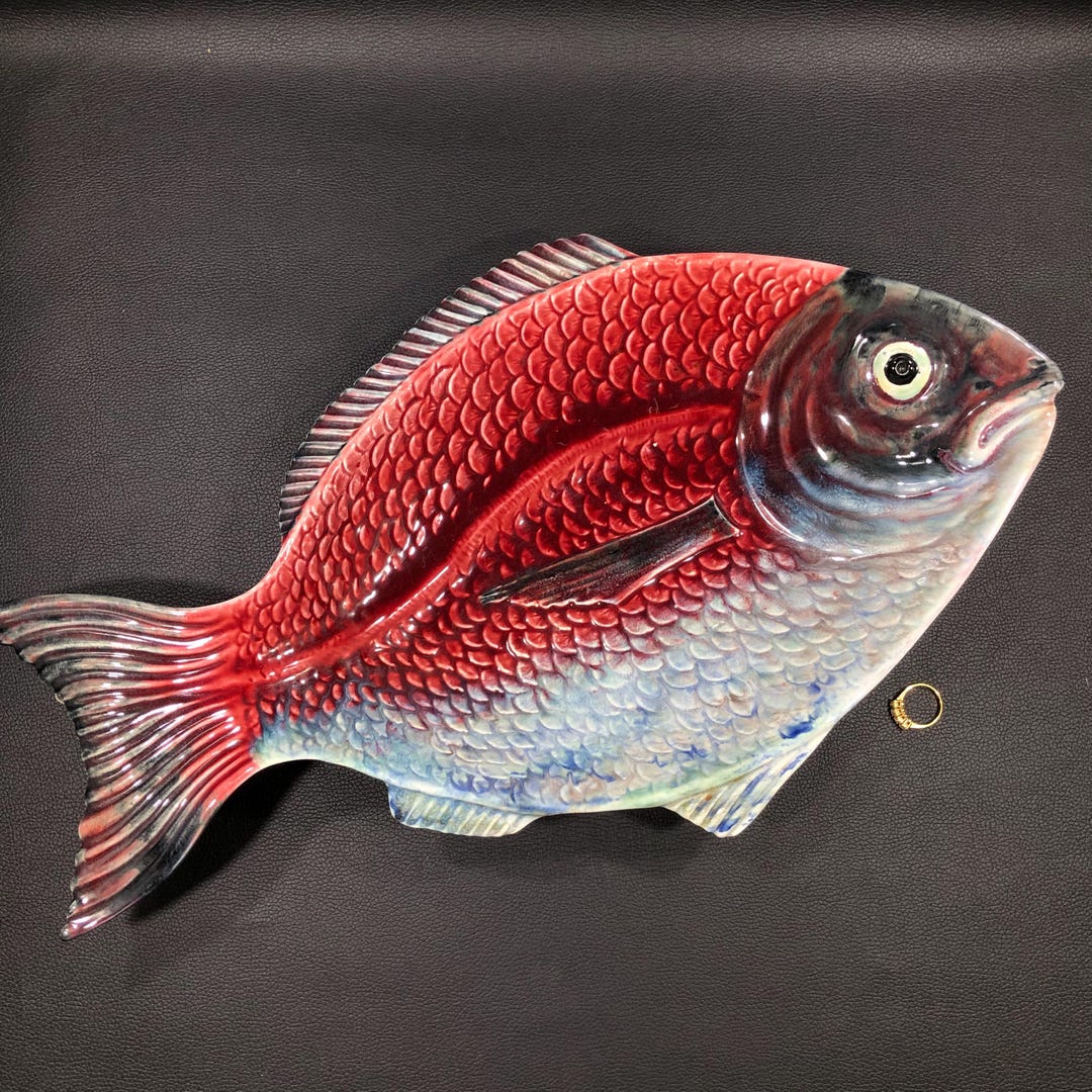 Vintage Portuguese SECLA FISH PLATTER 17.5" ~ Anthropomorphic Burgundy ...