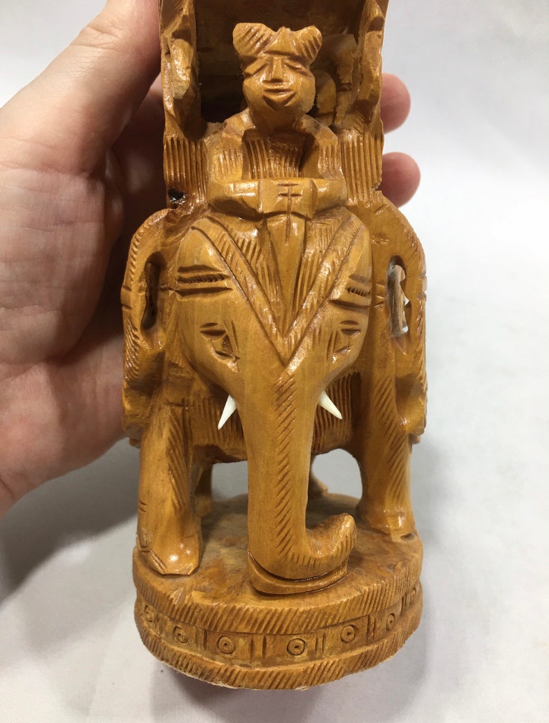 Vintage AMBABARI WOODEN ELEPHANT Sculpture W/ Howdah Carriage | Etsy