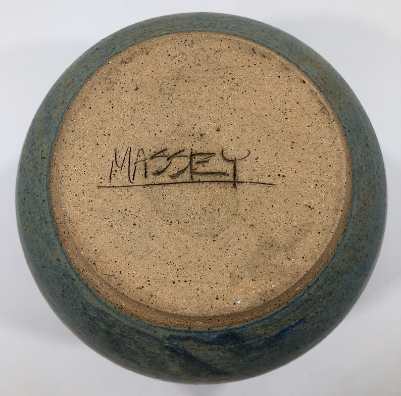 Massey Signed CARVED STONEWARE VASE Art Deco Style 7" ~ Round Wheel ...