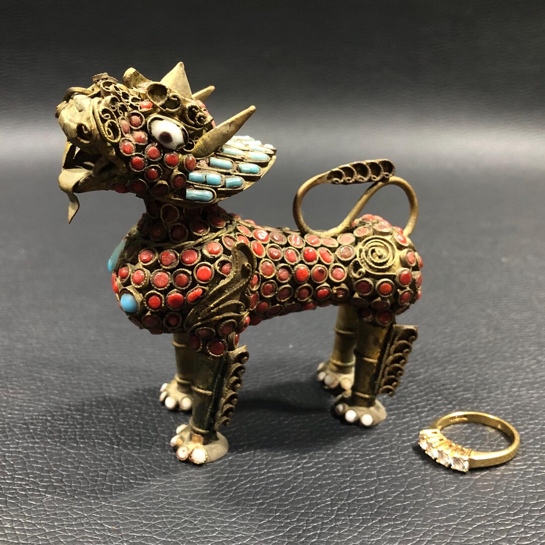 Tibetan/nepalese FOO DOG FIGURINE Snuff Bottle Censer ~ Hand Crafted ...