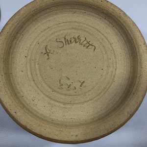 Signed STRIPED STONEWARE CANISTER Creamy White/turquoise Glazed Lidded Container Farmhouse ...