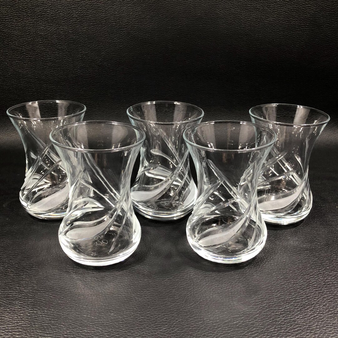 Vintage Paşabahçe CRYSTAL TEA CUPS Set of 5 ~ Small Cut & Etched Clear ...