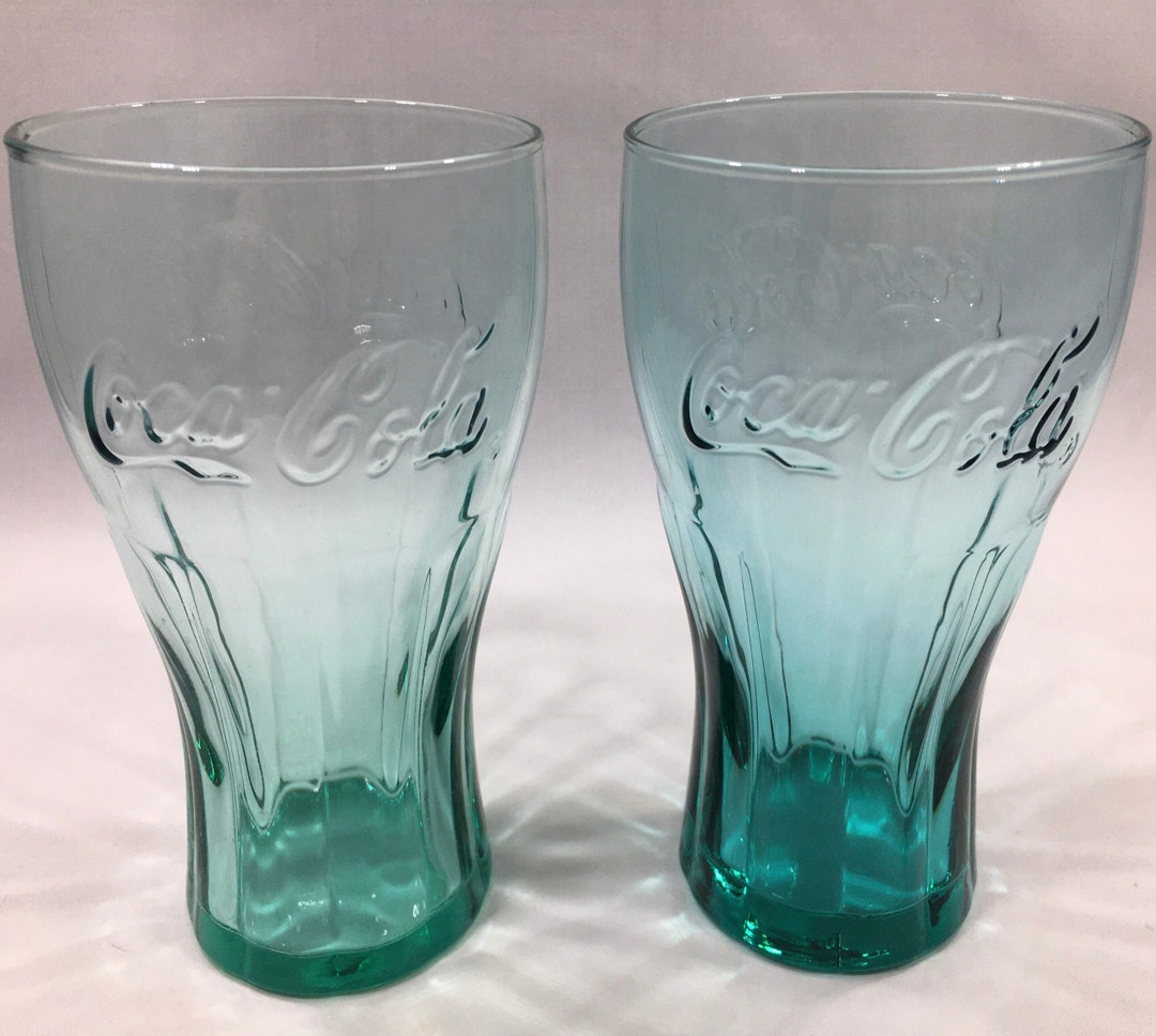 Vintage COCA COLA GLASSES Set of 2 ~ Collectible Green Tinted 6