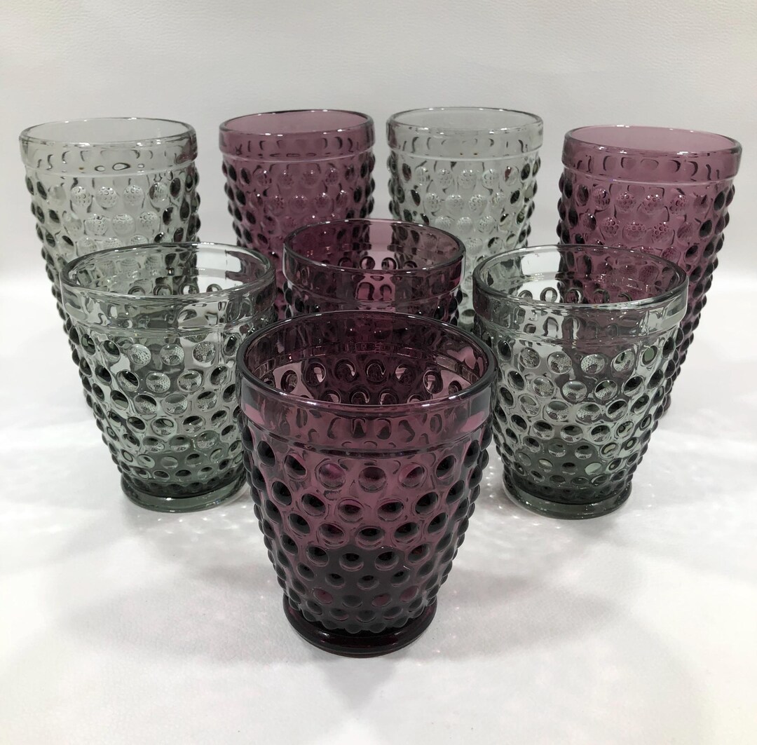 HOBNAIL GLASS TUMBLERS Purple or Smoke Gray (sets of 4/set of 8 ...
