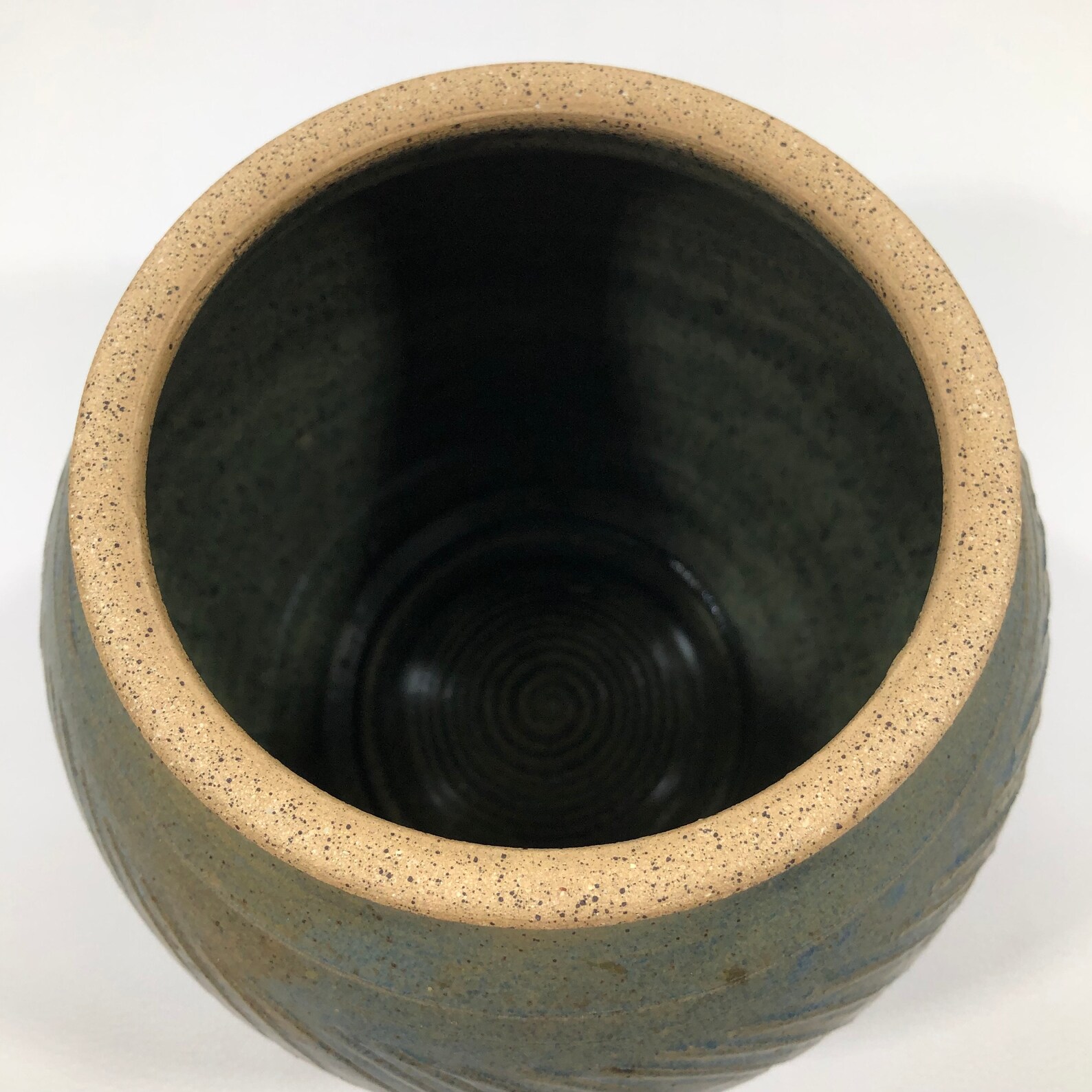 Massey Signed CARVED STONEWARE VASE Art Deco Style 7" ~ Round Wheel ...