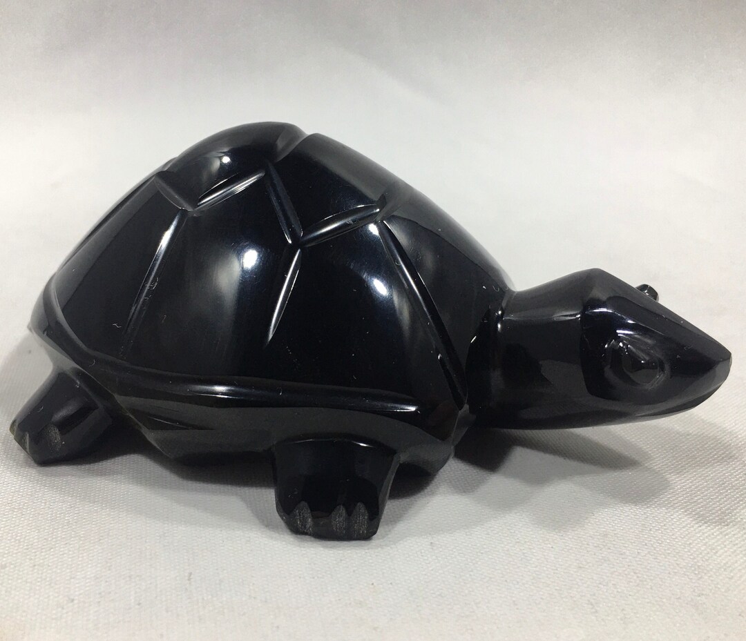 Golden Sheen BLACK OBSIDIAN TURTLE Tumble Figurine ~ Hand Carved ...