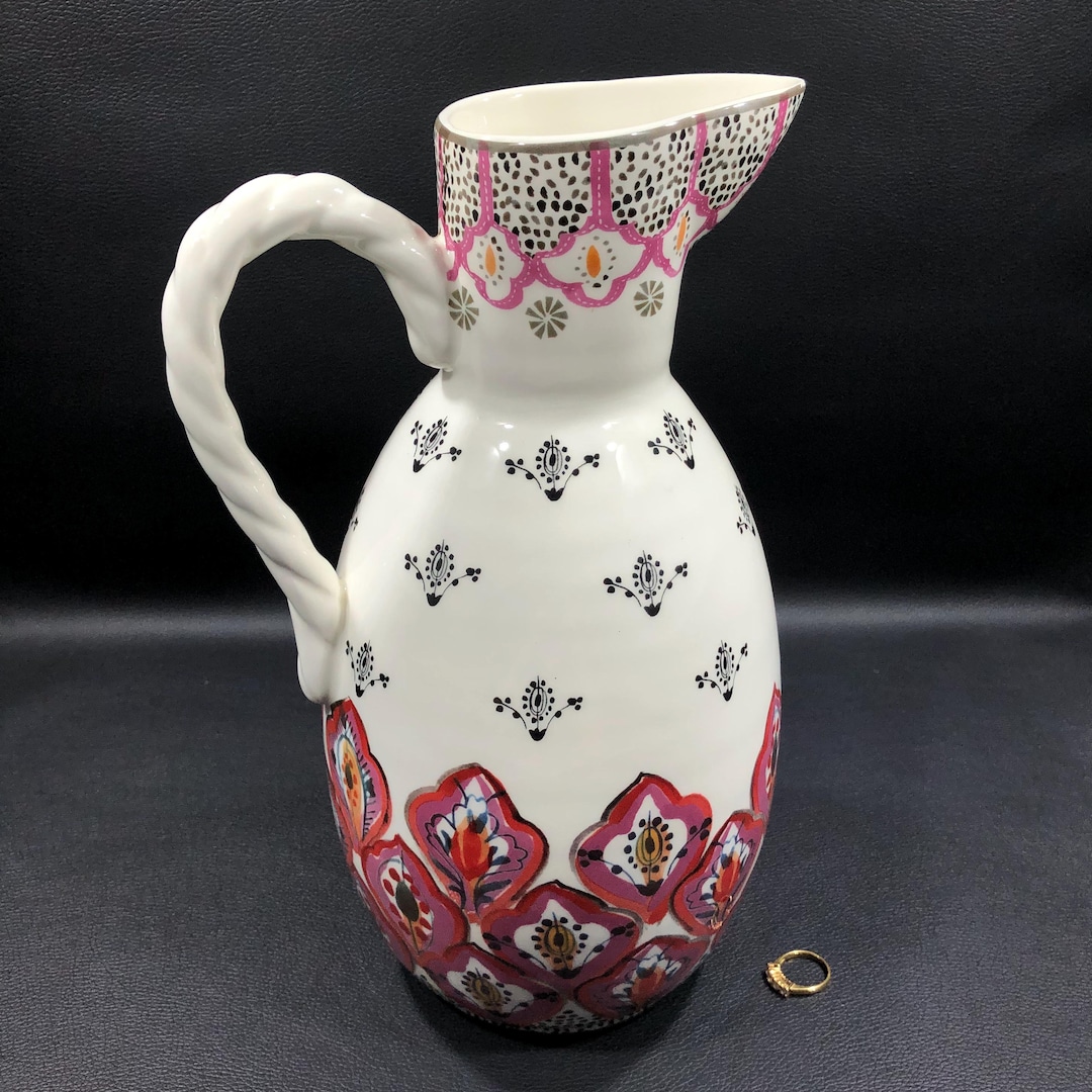 Anthropologie REVELLA STONEWARE PITCHER 12" ~ White Ceramic Decanter ...