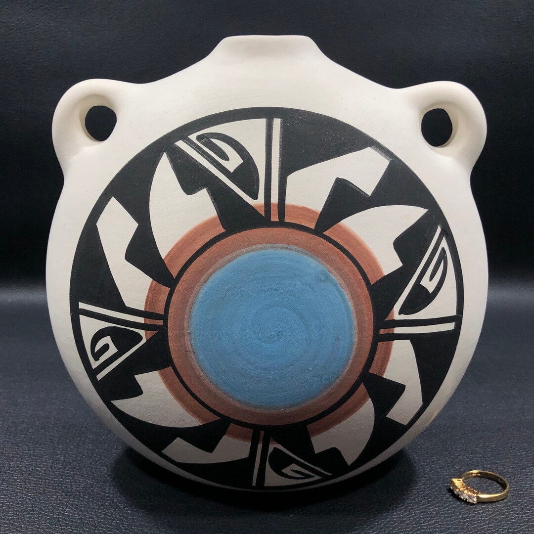 UTE MOUNTAIN CANTEEN Signed by Ruth Root ~ White Pottery Vessel W/ Hand ...