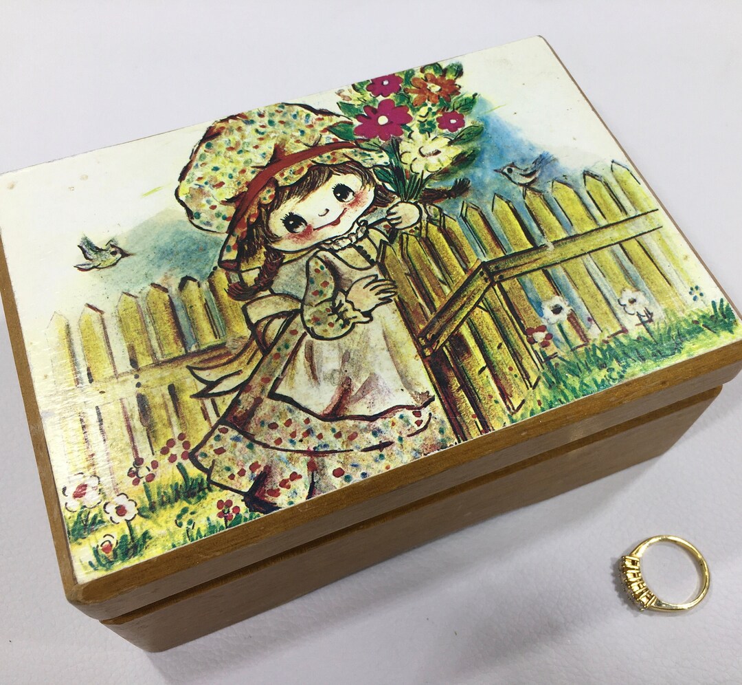 Holly Hobbie Style Girls' First WOODEN JEWELRY BOX ~ 70's Flower Girl ...