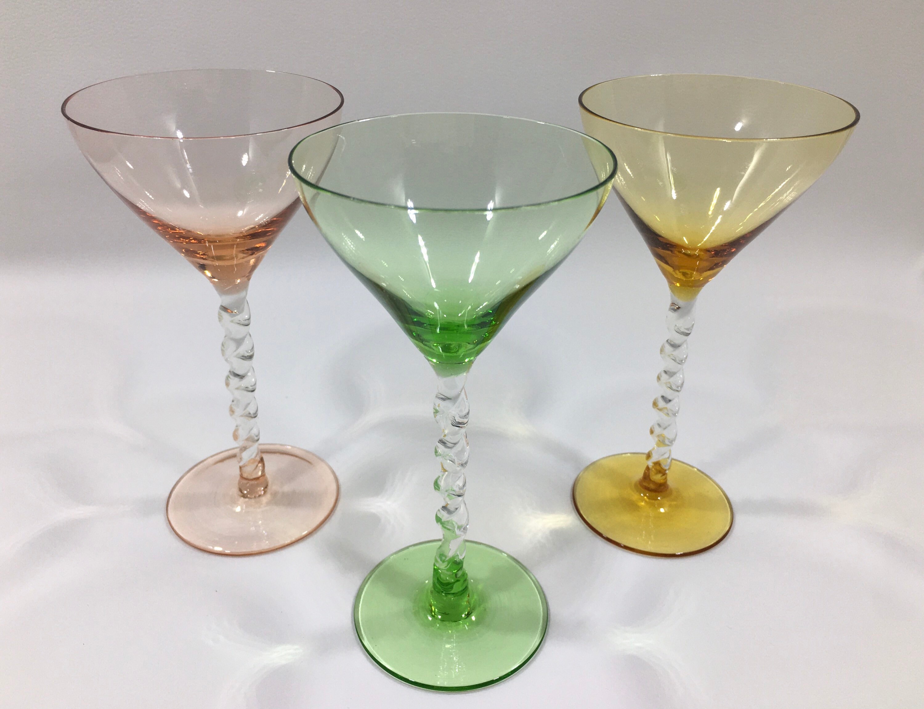 Vintage TWISTED STEM CORDIALS W/ Color Bowl & Foot 3 - Etsy