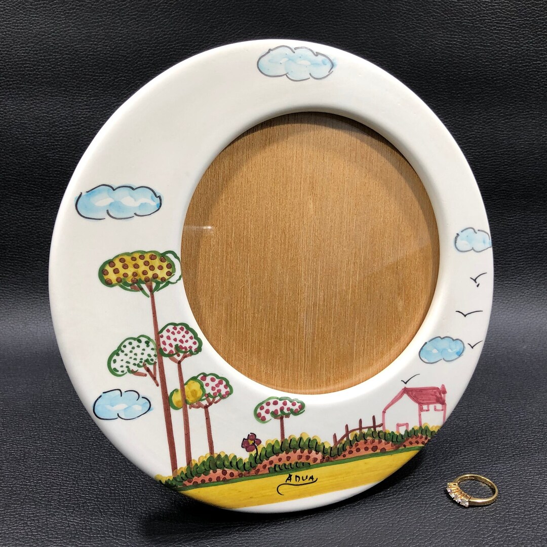 Vintage Italian DERUTA PICTURE FRAME Signed 'adua' ~ Round White ...