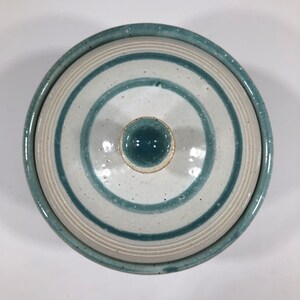 Signed STRIPED STONEWARE CANISTER Creamy White/turquoise Glazed Lidded ...