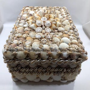Sea Shell Encrusted DECORATIVE STORAGE BOX 16" X 11"~ Hand Crafted ...