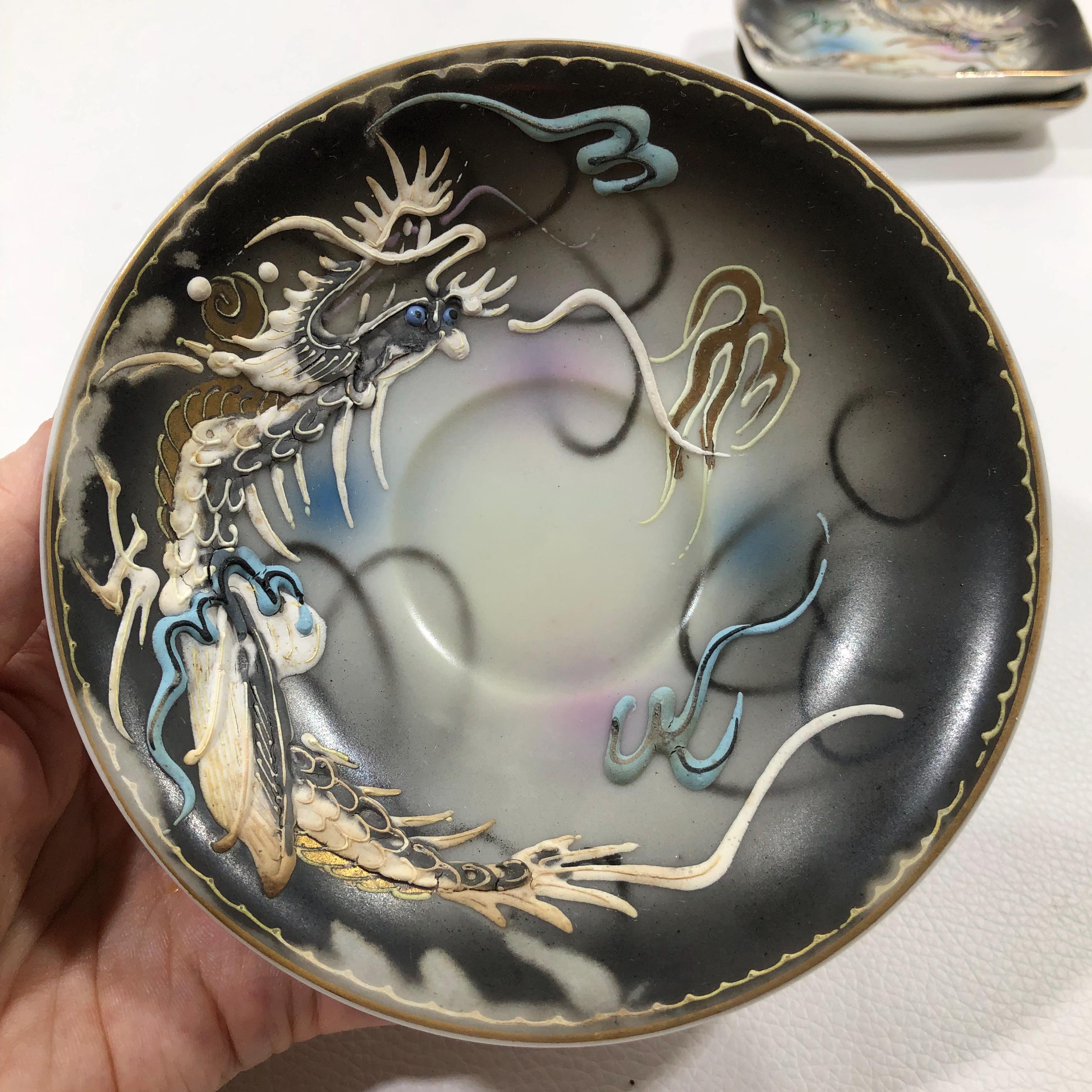 CERAMIC MORIAGE DRAGONWARE (2 Saucers/plates, 2 Nappy Dishes) ~ Gray ...