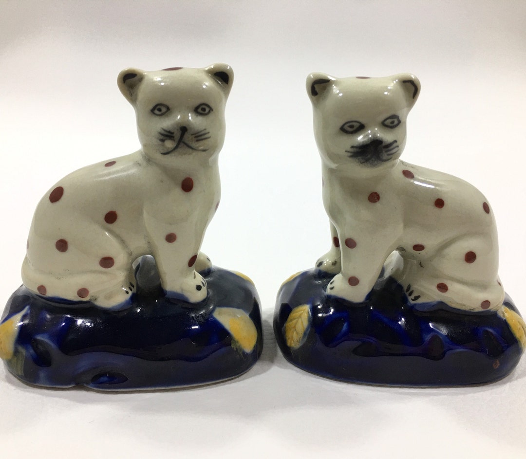 Vintage Spotted STAFFORDSHIRE WARE CATS Set of 2 Miniatures ~hand ...