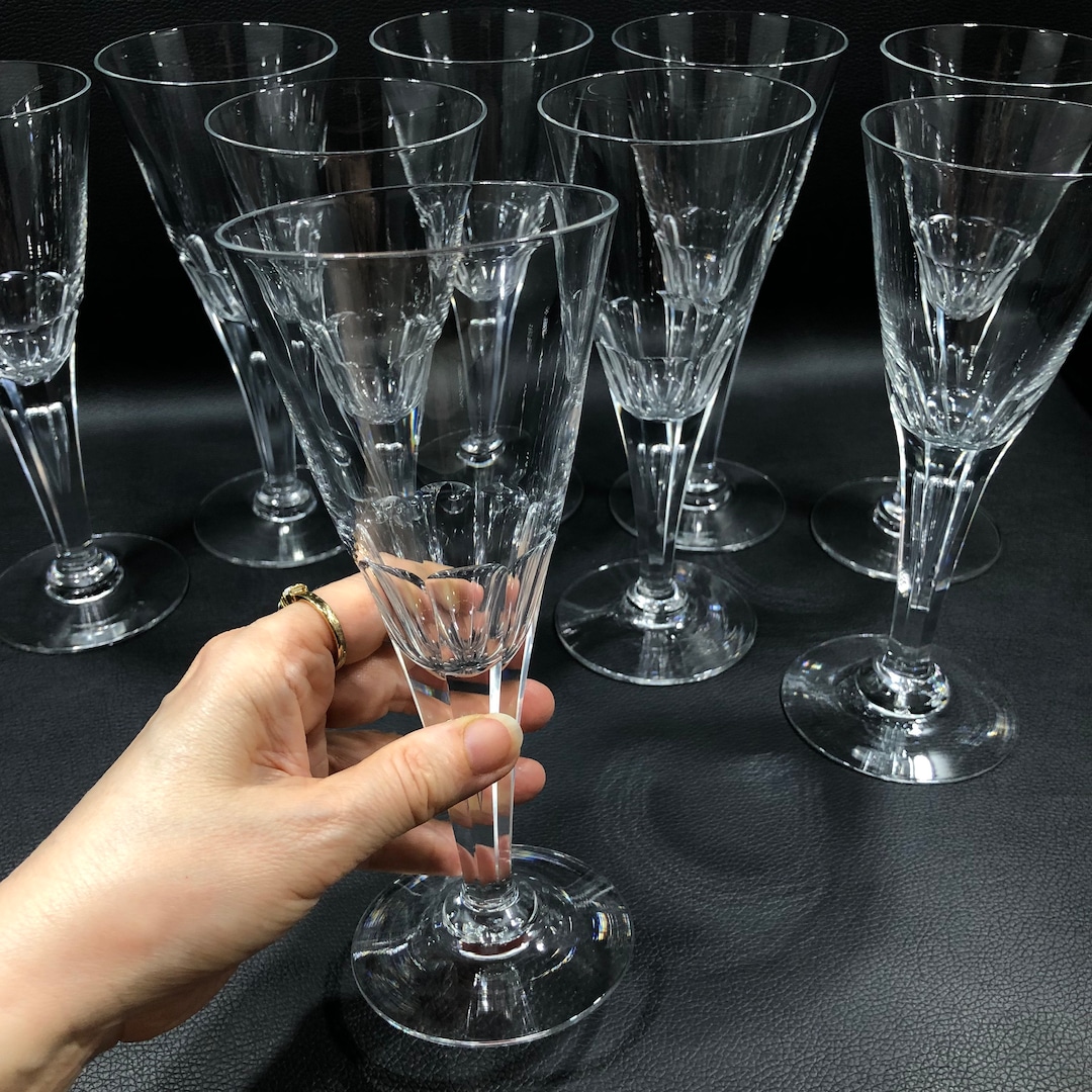 Panel Cut CRYSTAL WINE GLASSES W/ Teardrop Bubble in Faceted Stem (set ...