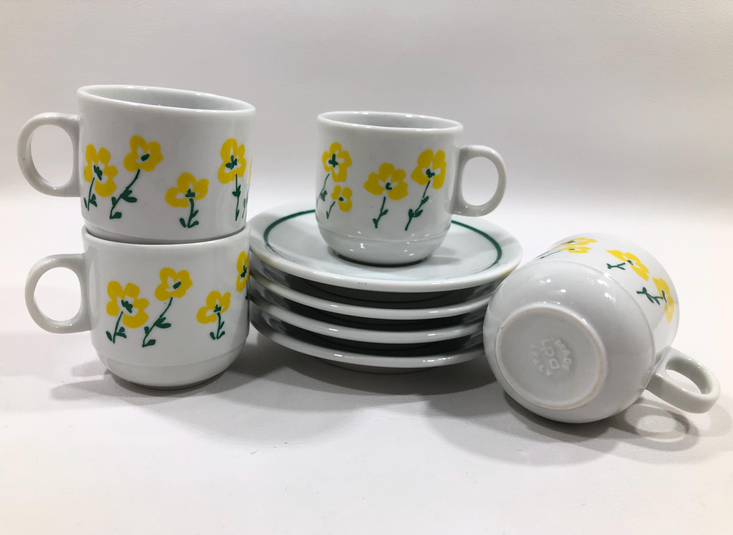IPA Espresso Coffee Demitasse Cup & Saucer Sets (4) ~ White Porcelain W ...