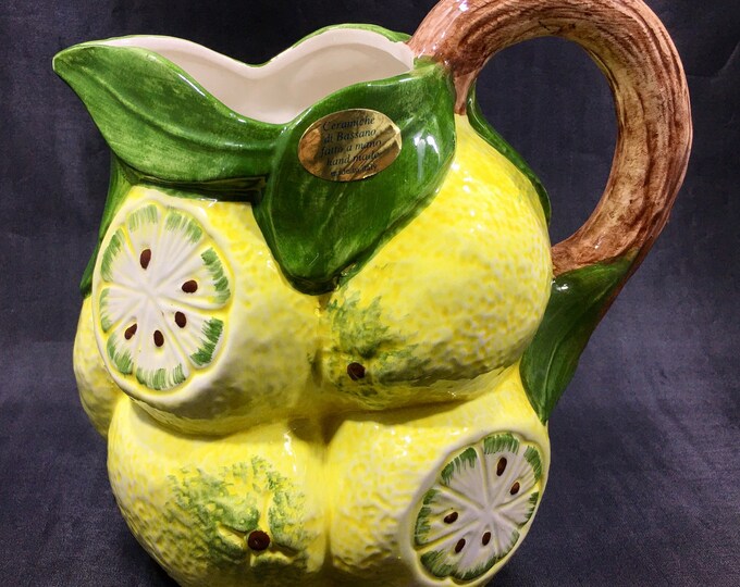 ITALIAN LEMON PITCHER by Ceramiche Di Bassano Hand Painted Majolica Jug ...