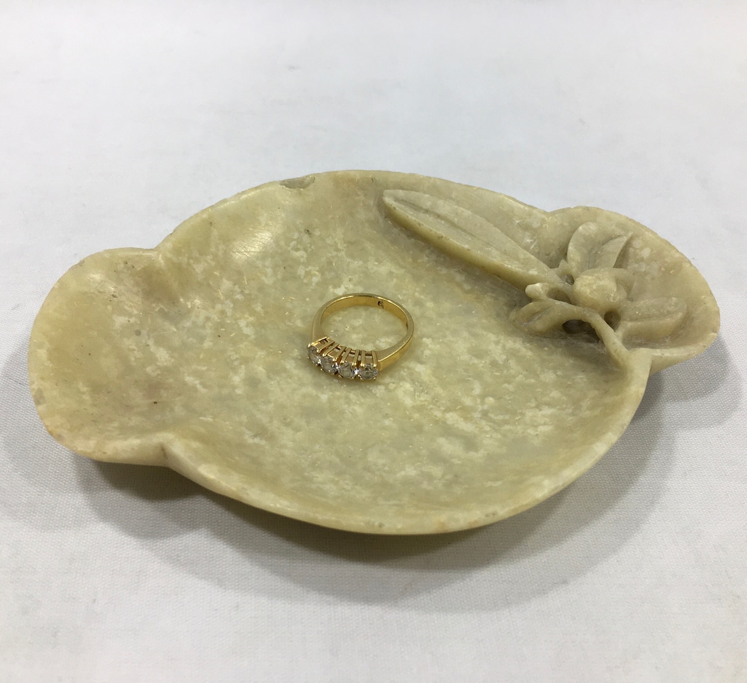 CHINESE SOAPSTONE DISH for Brush Cleaning/jewelry/rings/trinkets ~ Sand/beige Asian Folk Art ...