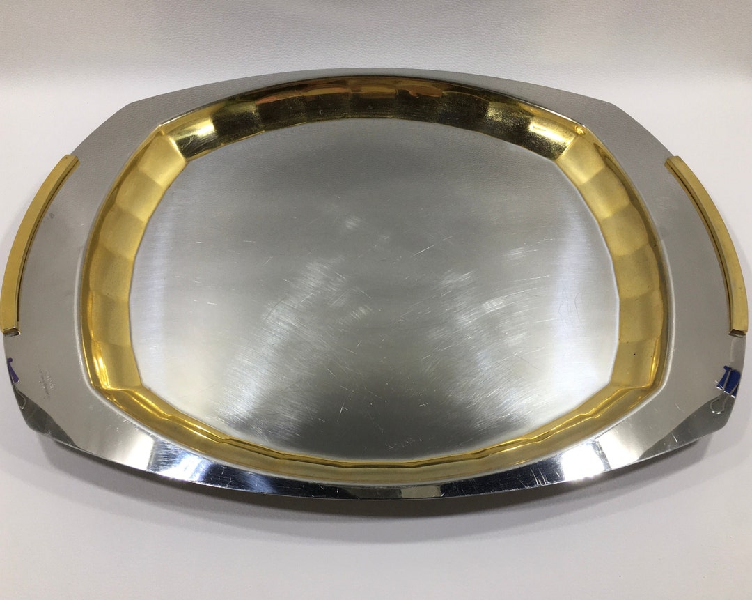 Italian GOTTINGHEN INOX TRAY W/ 24K Gold Accents 16 X 12 Stainless ...