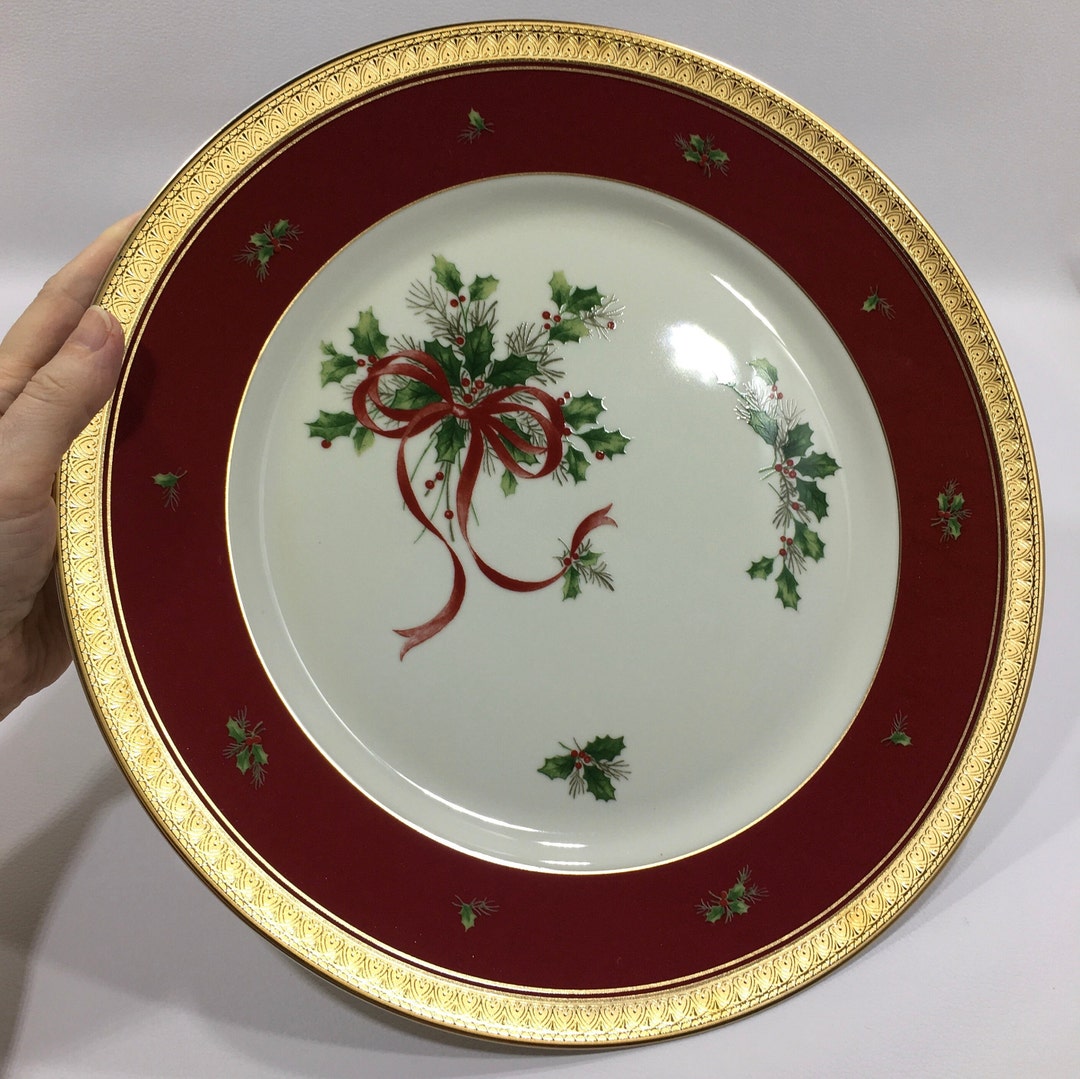 Rare Mikasa PALATIAL HOLLY GOLD Cake Plate Server 12" L3468 ~ Red/green ...
